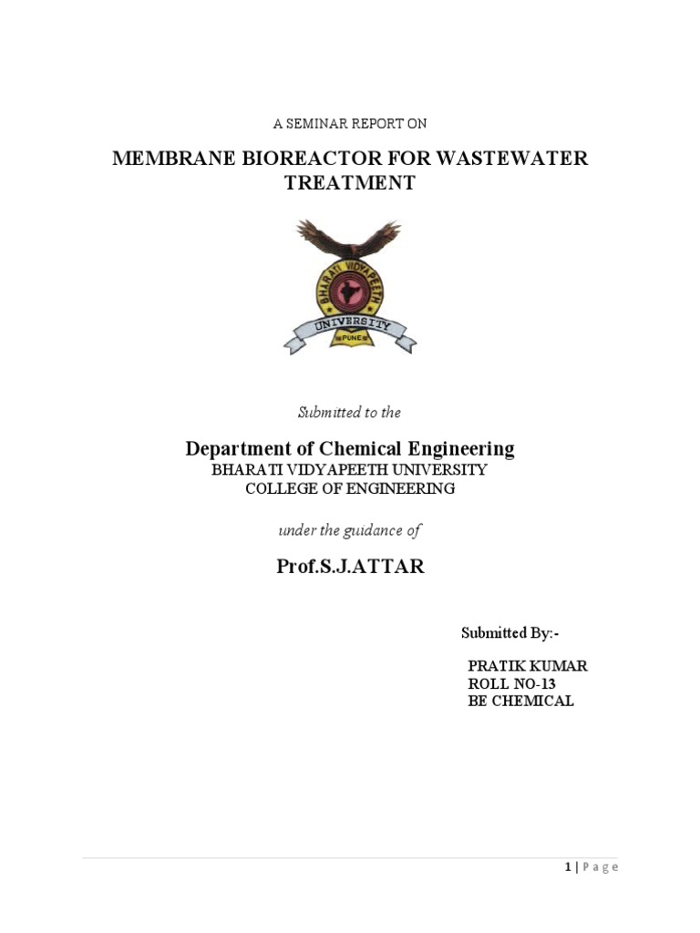 Pratik's Final Report On MBR | PDF | Membrane | Sewage Treatment