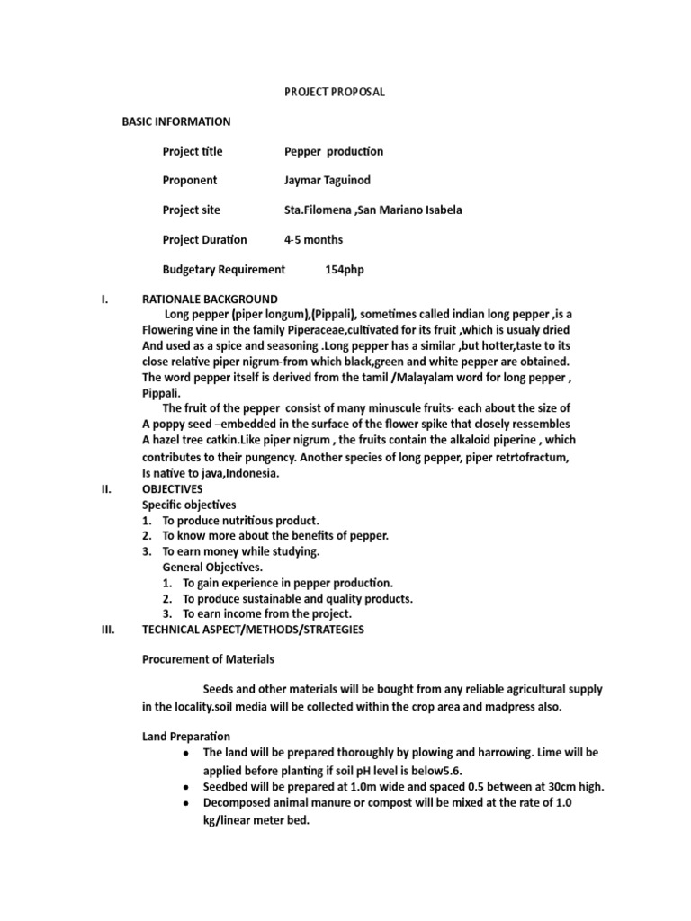 Project Proposal | PDF | Black Pepper | Horticulture And Gardening