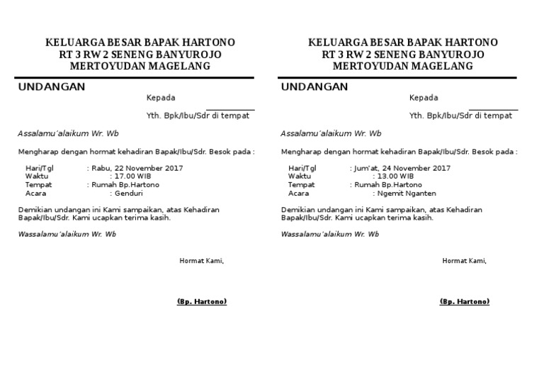 Undangan Genduri dan Ngemit Nganten | PDF