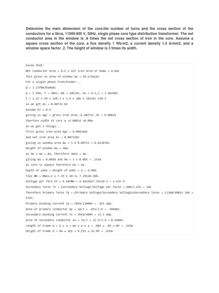 Transformer Core Dimension Calculation | PDF | Teaching Methods & Materials
