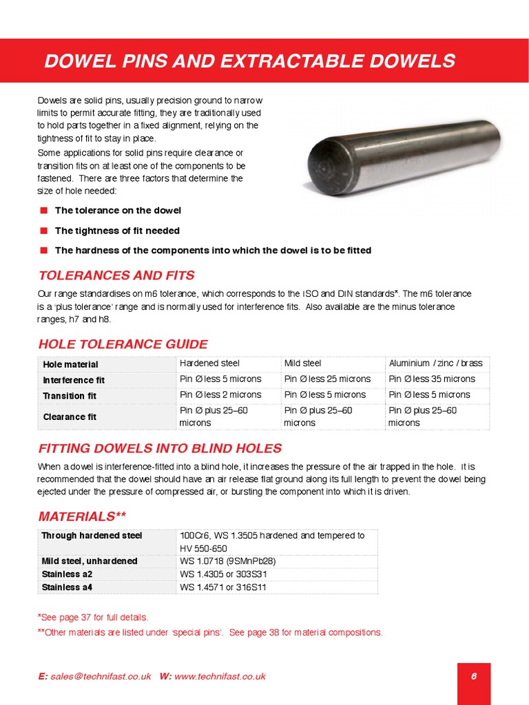 Dowel Pin Hole Tolerance Chart