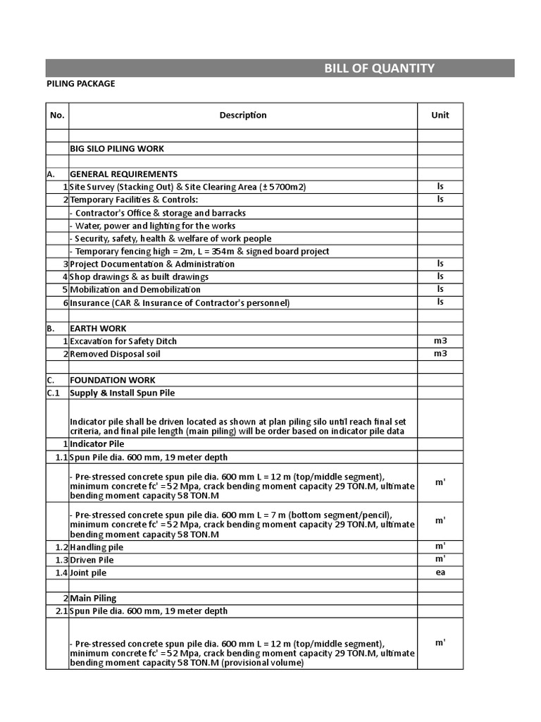 BOQ Piling Works | PDF | Deep Foundation | Concrete
