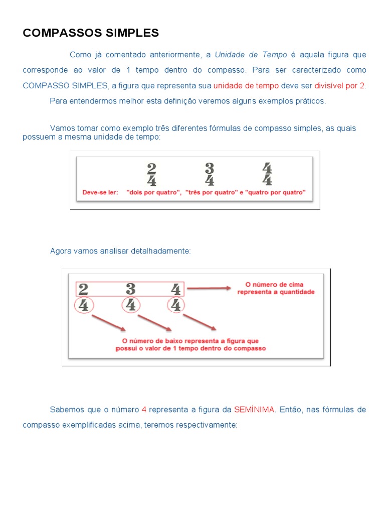 Conceito e Exemplos de Compassos Simples | PDF | Métodos e Materiais de Ensino