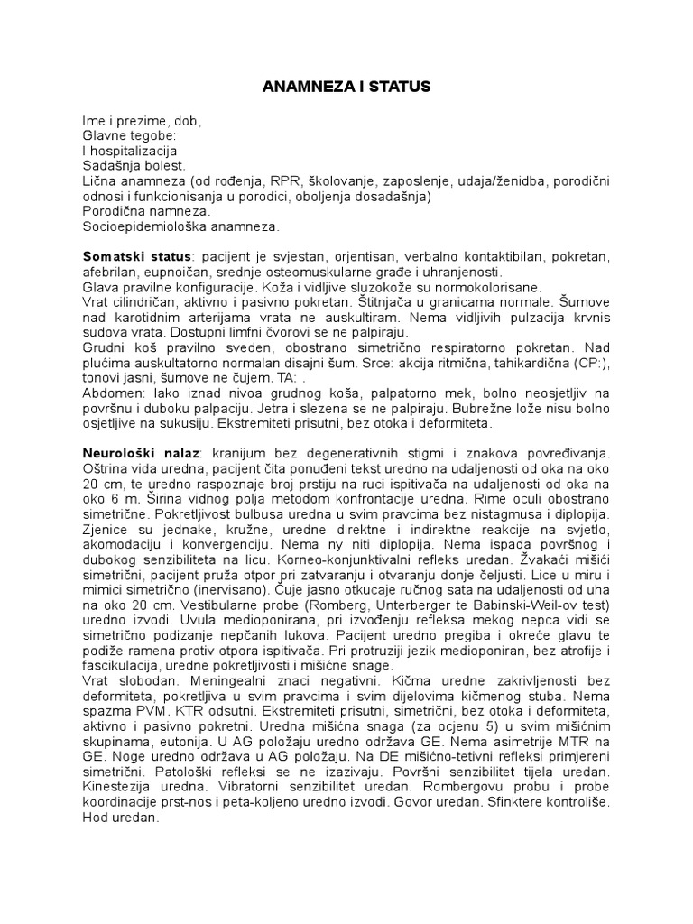 Anamneza I Status - Neuro | PDF