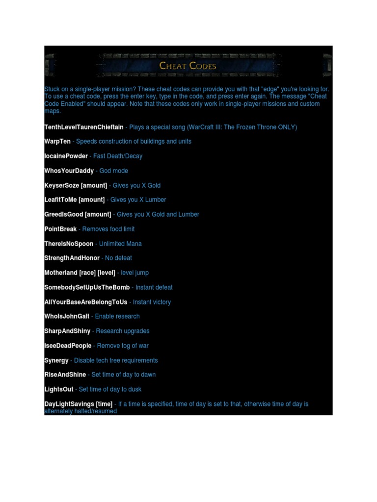 Warcraft COdes | PDF
