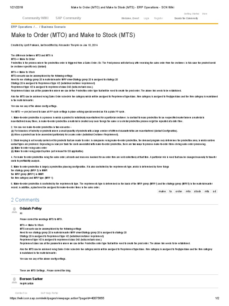 Make To Order (MTO) and Make To Stock (MTS) - ERP Operations - SCN Wiki ...
