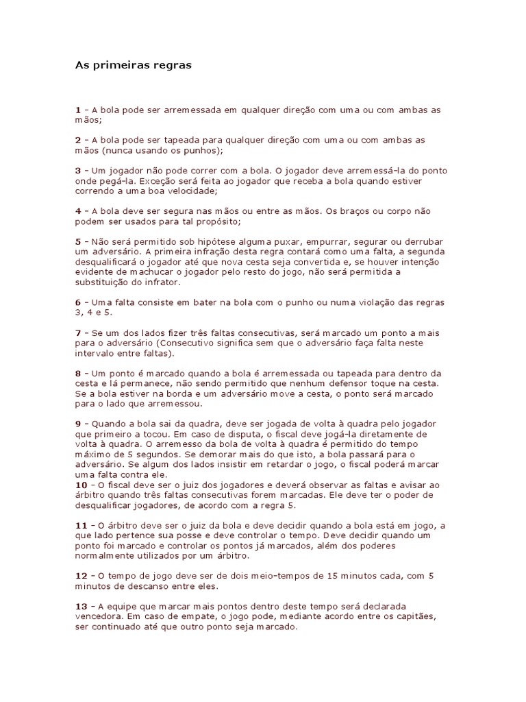 As Primeiras Regras Do Basquete | PDF | Esportes | Lazer