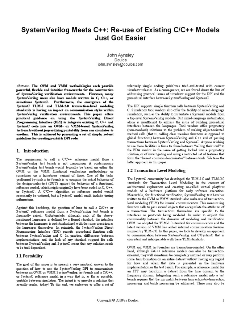 Systemverilog Meets C Pdf C Programming Language C