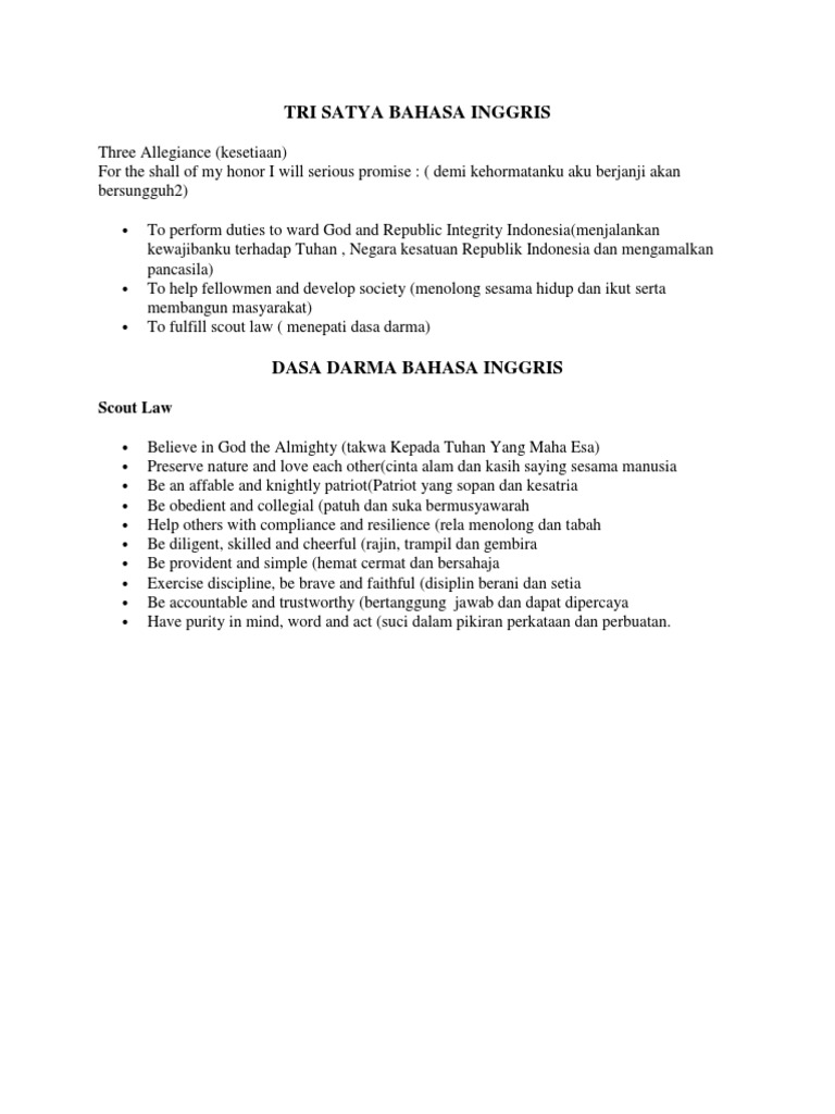 Tri Satya dan Dasa Dharma Pramuka | PDF