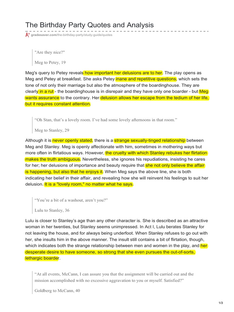 Quotes and Analysis of Pinter's Play | PDF