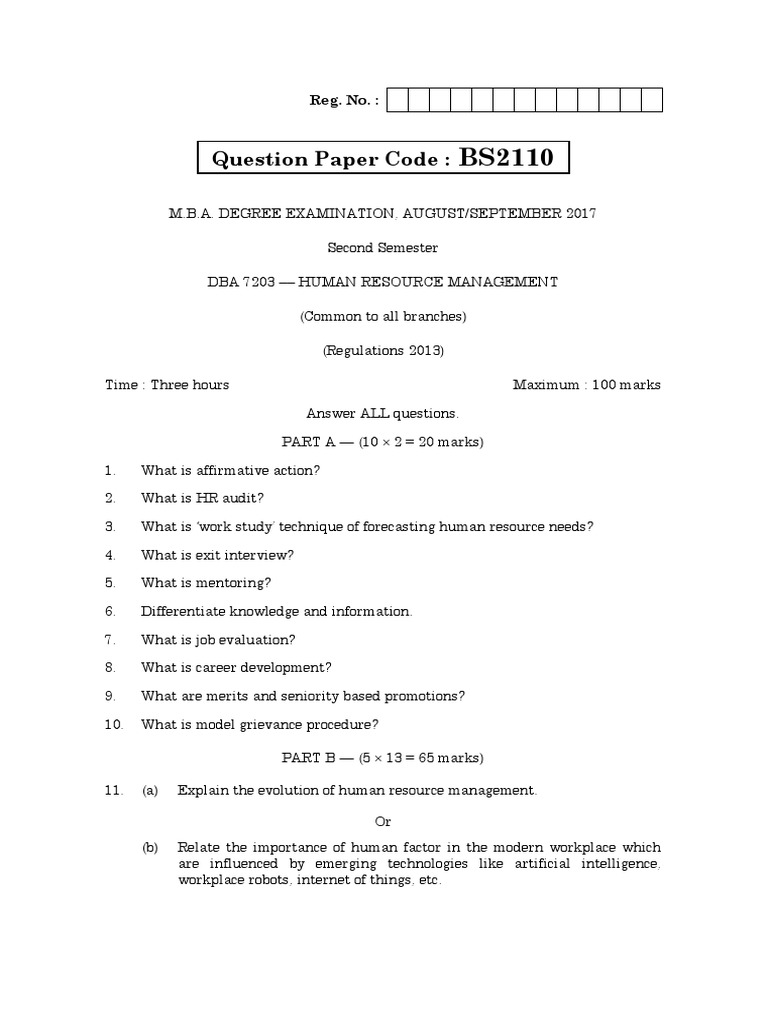 HRM Questions Paper | PDF | Human Resource Management | Employment