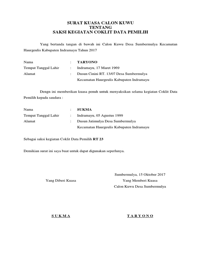 Surat Kuasa Calon Kuwu | PDF