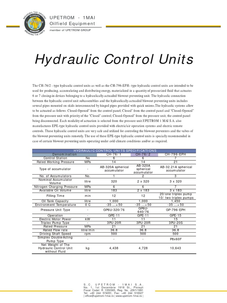UPETROM Hydraulic Control Units | PDF | Hydraulics | Pump