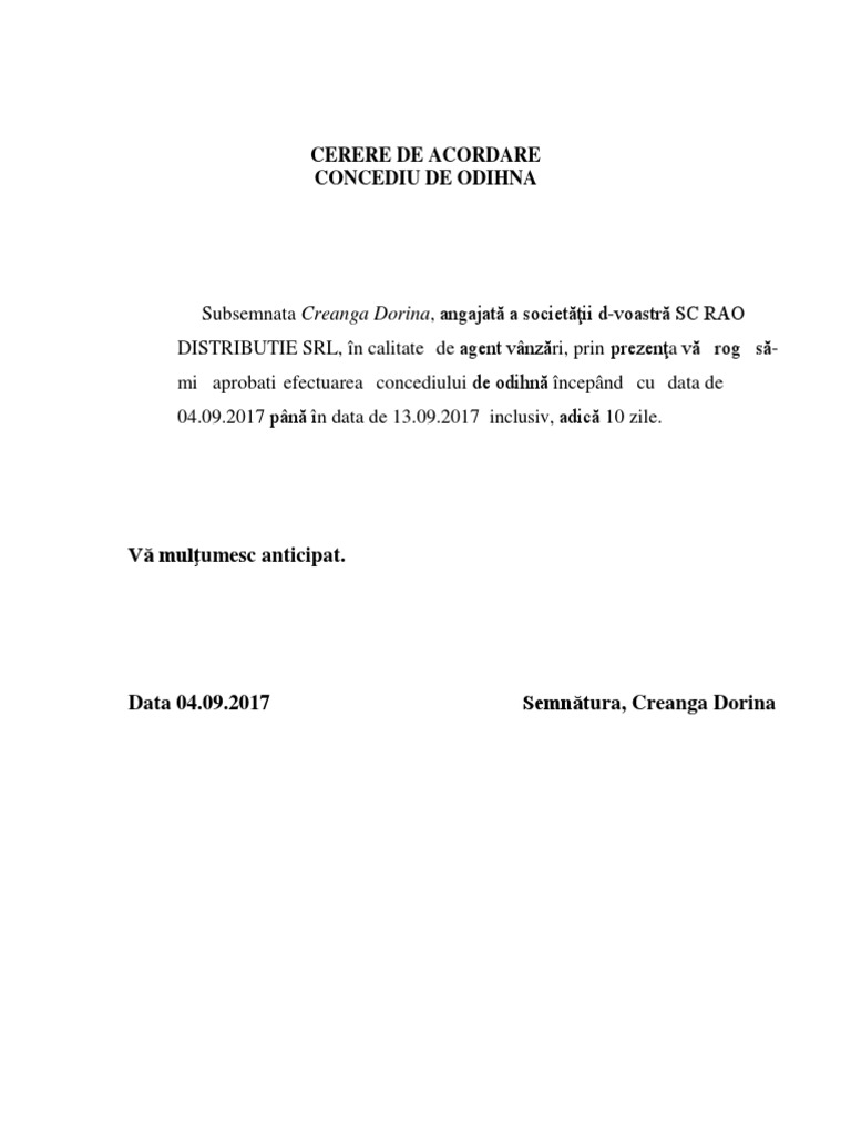 Cerere de Concediu | PDF