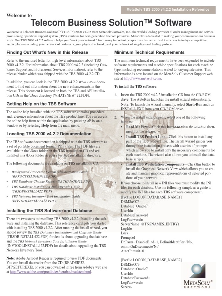 Tbs Install Ref 422 | PDF | Documentation | Computer File