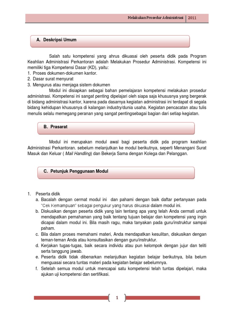 Modul Melakukan Prosedur Administrasi (Contoh Modul 3) | PDF