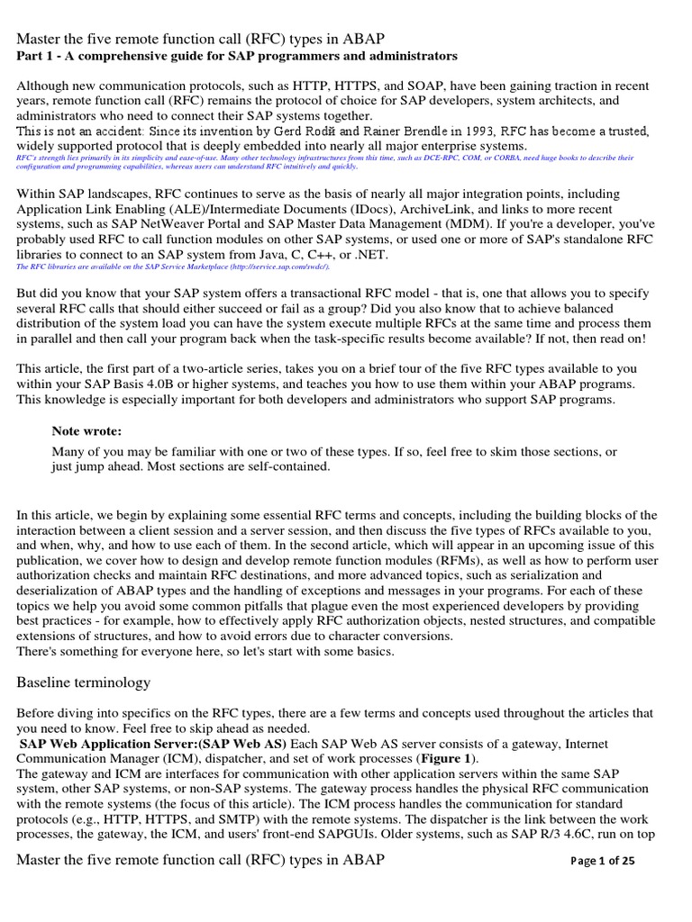 Master The Five Remote Function Call | PDF | Subroutine | Server (Computing)