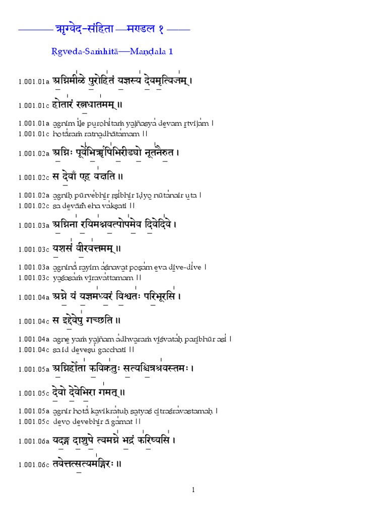Rig Veda Samhita 01 | PDF