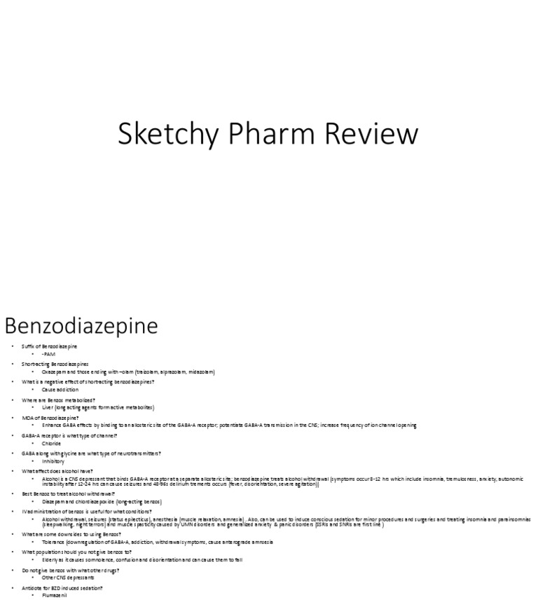 Sketchy Pharm (Benzo) Review | PDF | Benzodiazepine | Medical Treatments