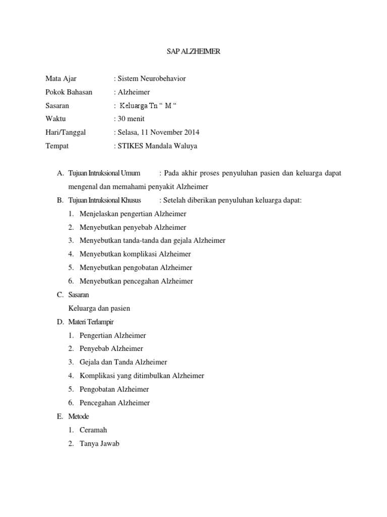 Penyuluhan Penyakit Alzheimer untuk Keluarga | PDF