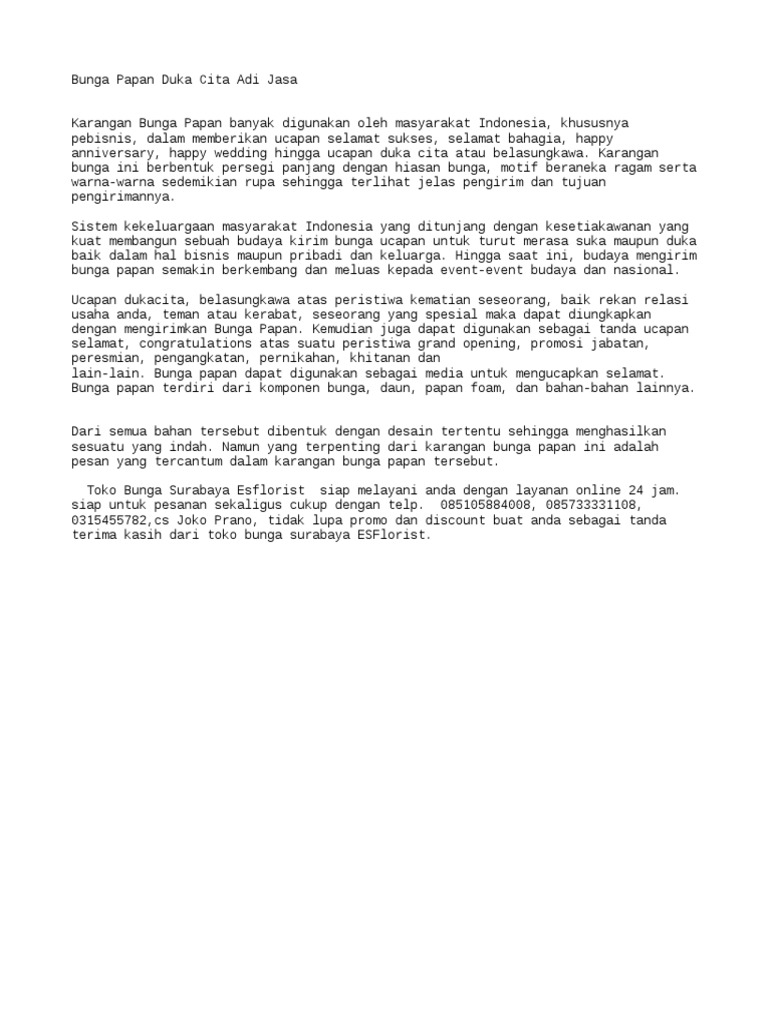 Bunga Papan Duka Cita Adi Jasa | PDF
