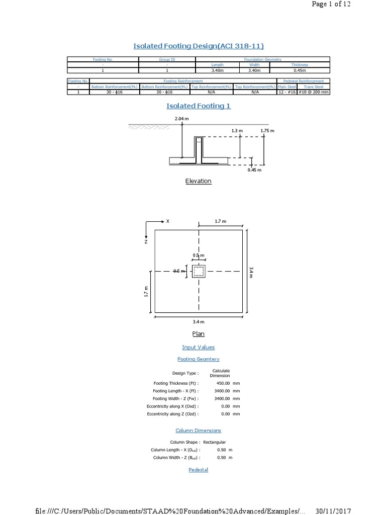 Isolated Footing Design (ACI 318-11) : Elevation | PDF | Strength Of ...