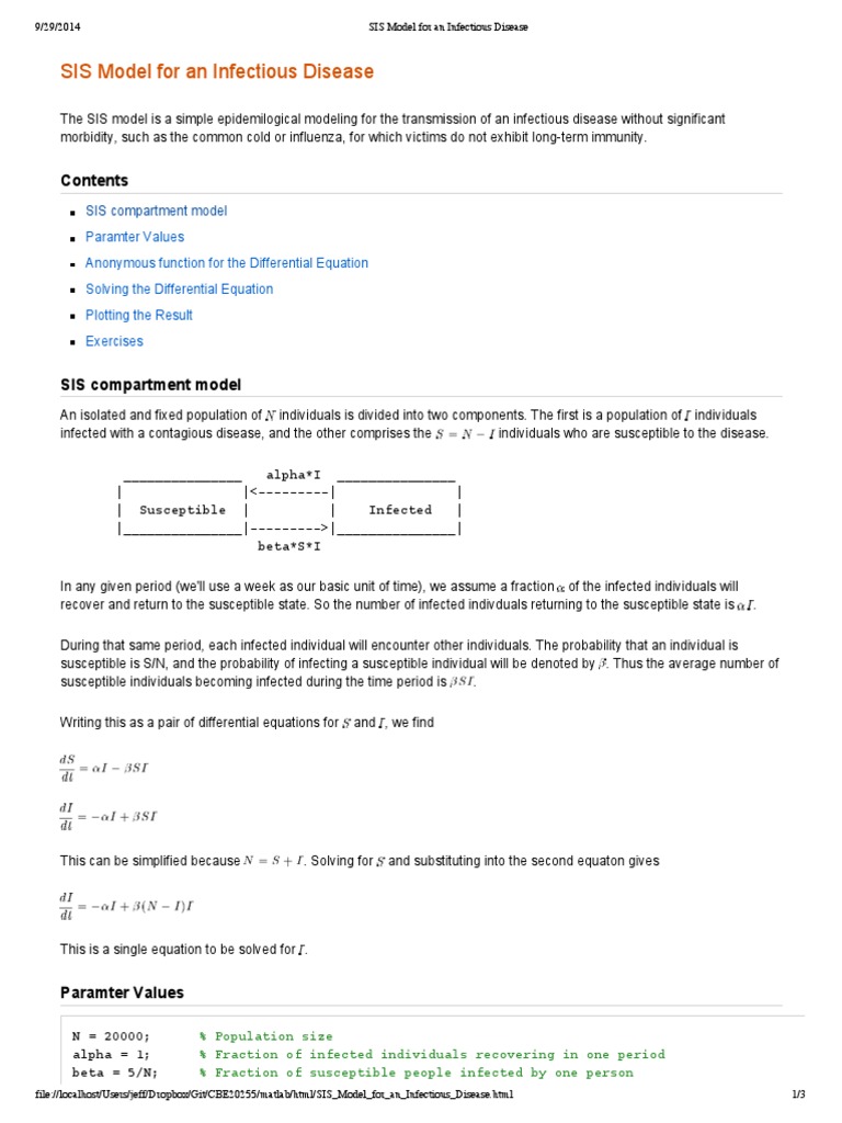 SIS Model for an Infectious Disease | Infection | Public Health