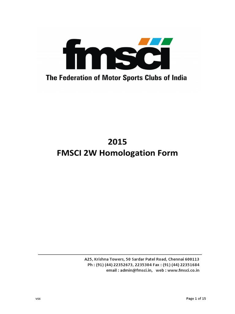 FMSCI 2015 2W Homologation Form | PDF | Transmission (Mechanics ...