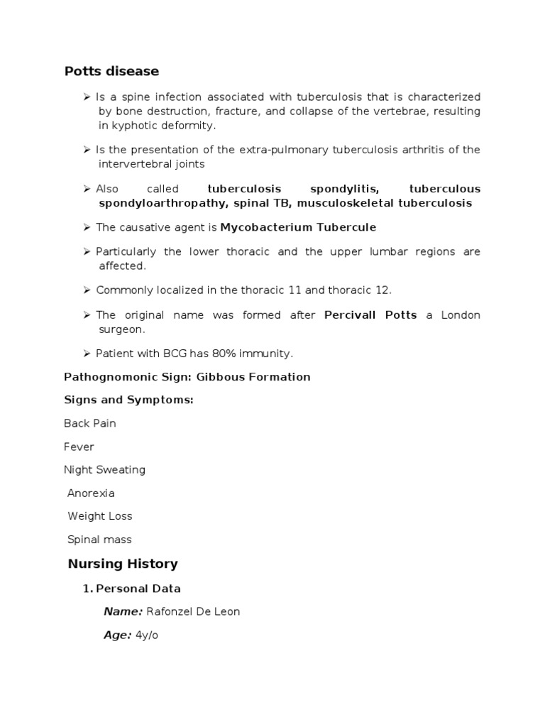 Potts Disease | PDF | Tuberculosis | Back Pain