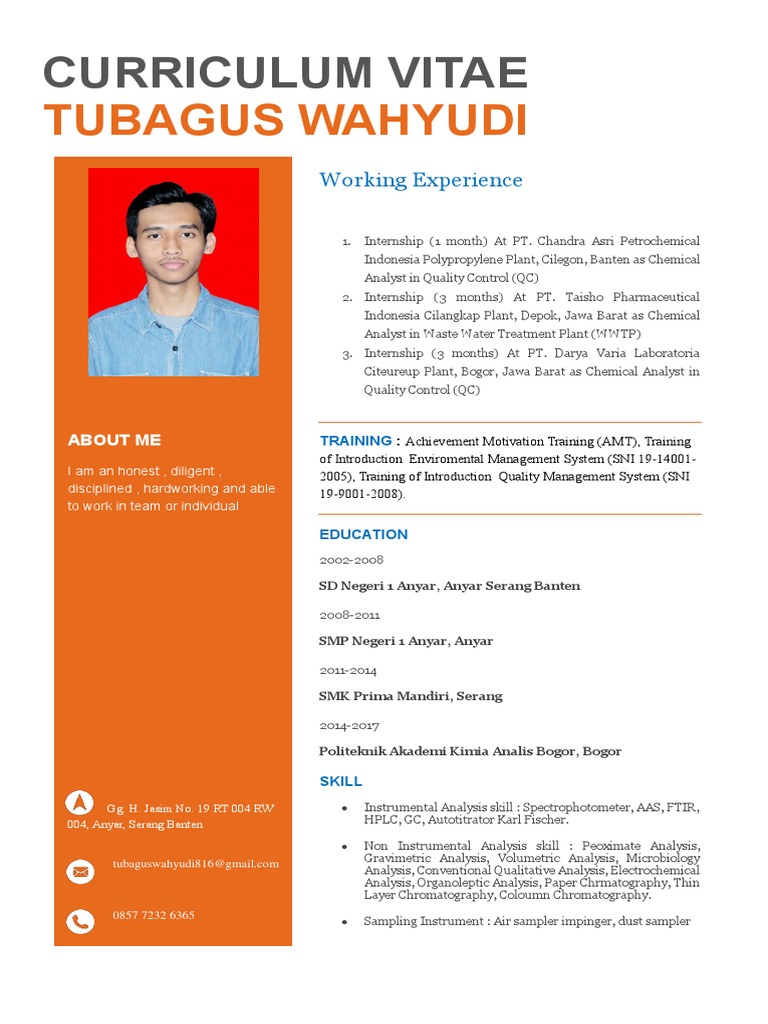 Chemical Analyst CV - Tubagus Wahyudi | PDF | Unit Operations | Analysis
