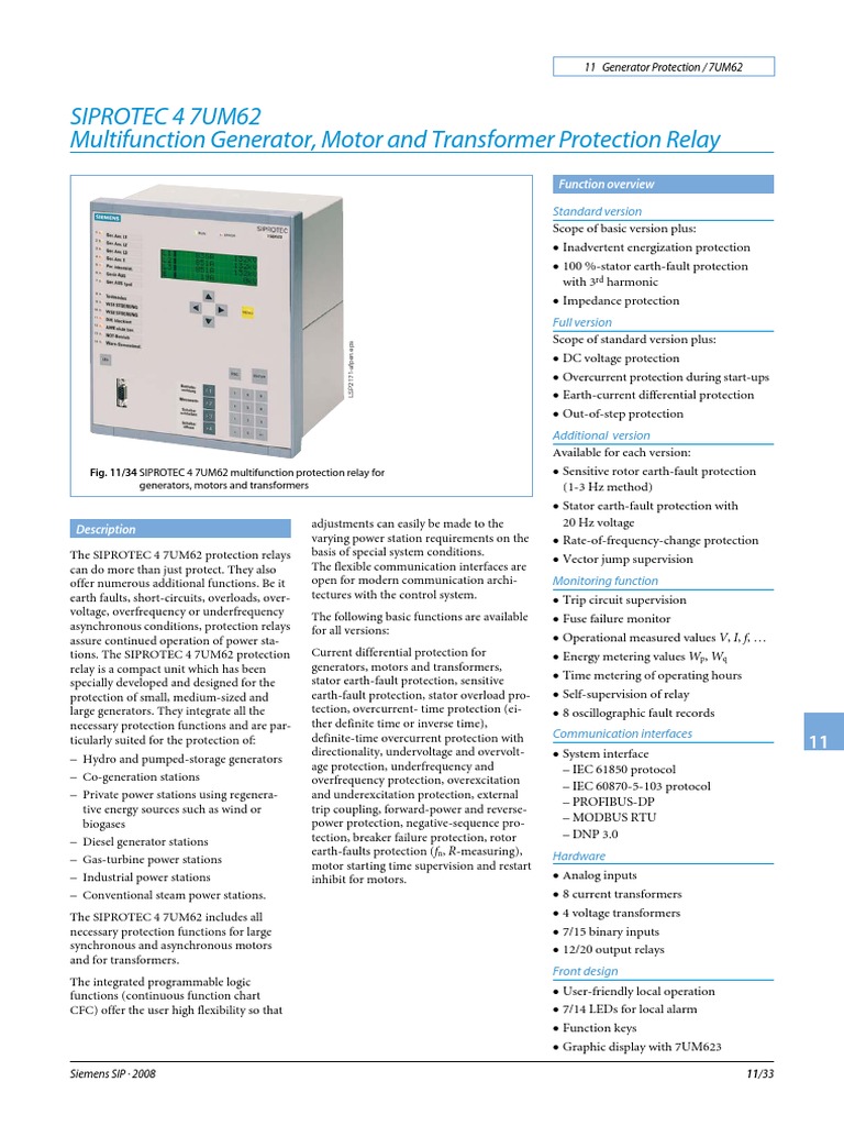 SIPROTEC 4 7UM62 multifunction generator protection relay | PDF ...