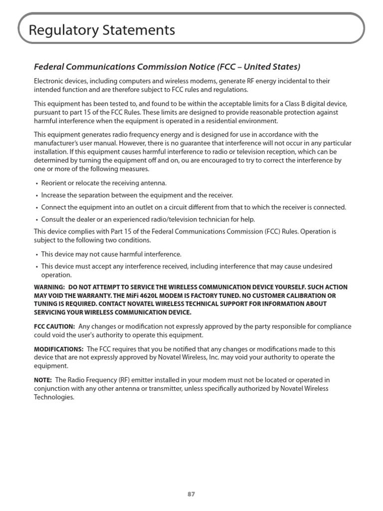 Regulatory Statements: Federal Communications Commission Notice (FCC ...