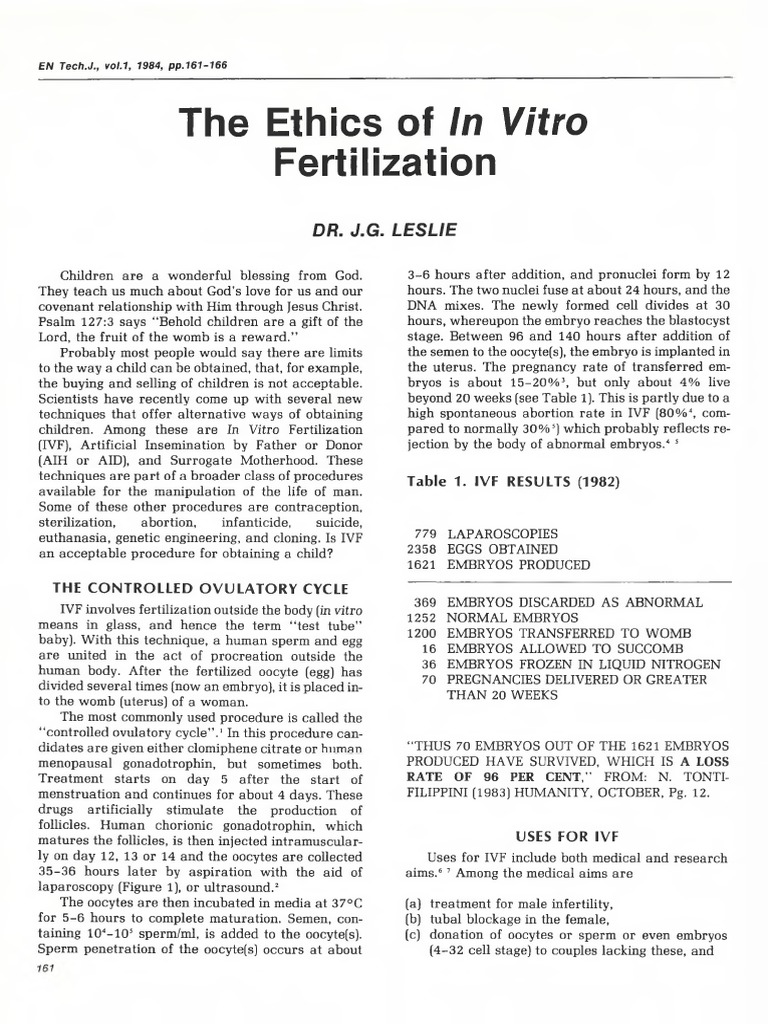 The Ethics of Fertilization: in Vitro | PDF | In Vitro Fertilisation ...