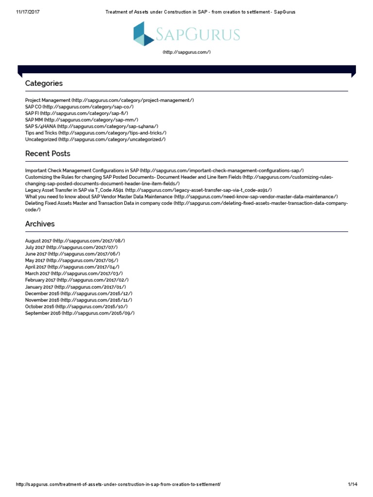 Treatment of Assets Under Construction in SAP - From Creation To ...