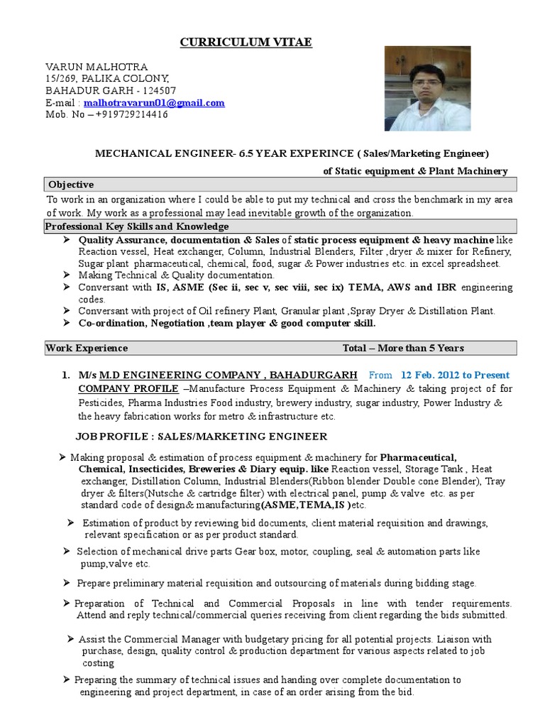 Varun Malhotra CV For Mechnical Engineer | PDF | Quality Assurance | Mechanical Engineering
