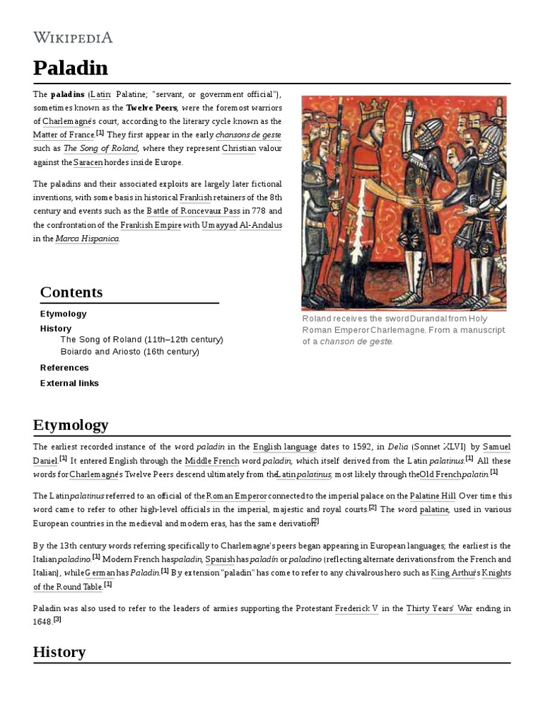 Paladin: Etymology History | PDF | Medieval French Literature | French ...