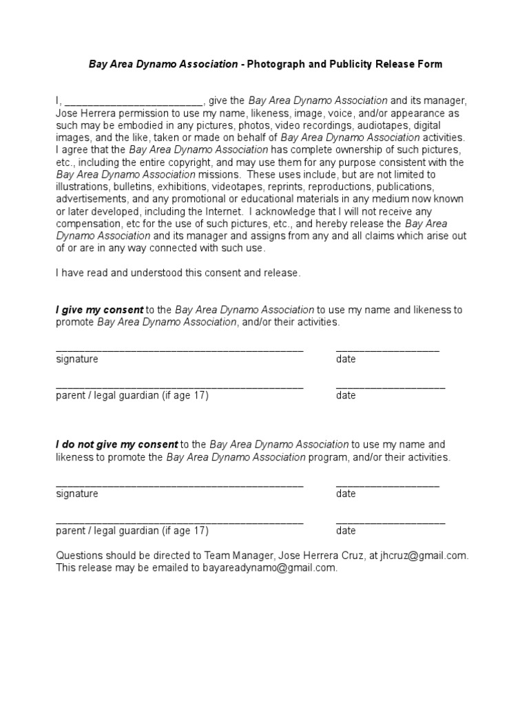 Bay Area Dynamo Photograph and Publicity Consent Release Form 20180115 ...
