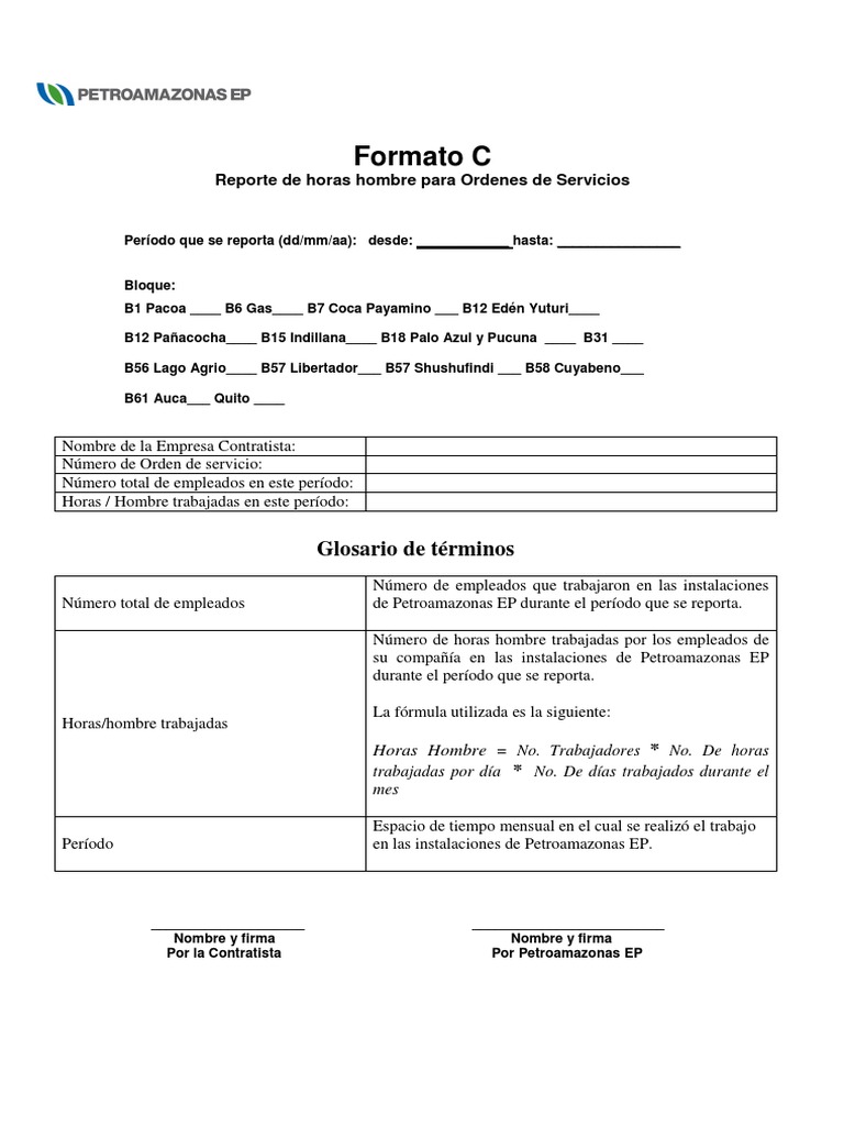 Formato C Reprote Horas Hombre para Ordenes de Servicios 2013 | PDF