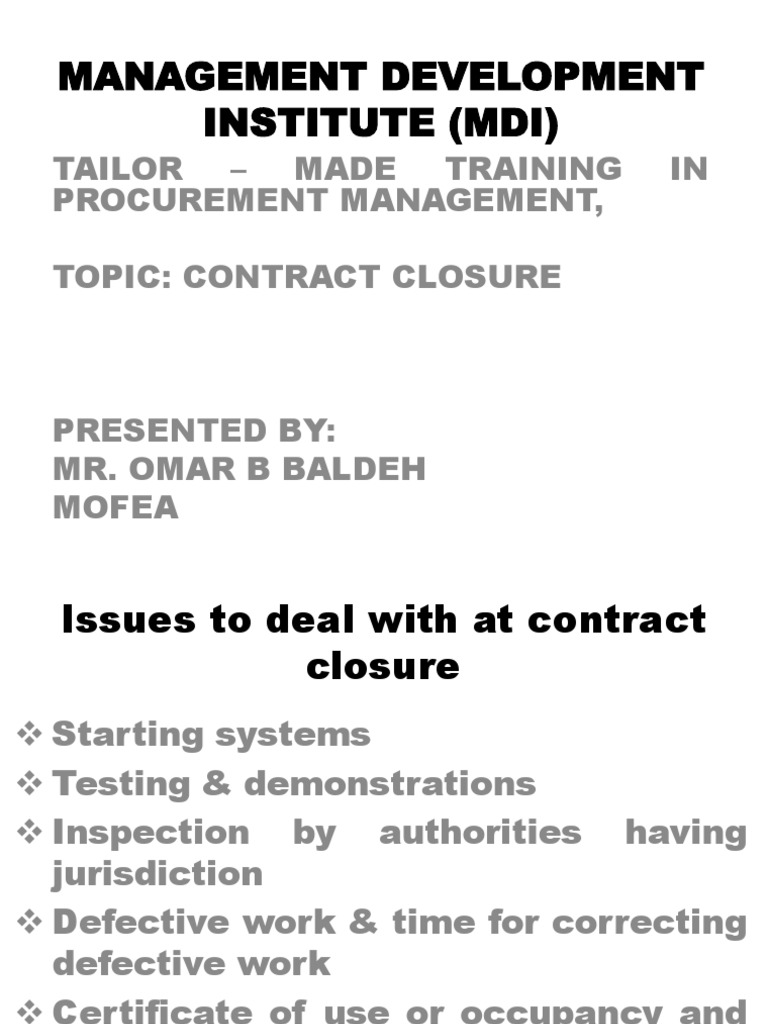 Contract Closure | PDF | Cheque | Specification (Technical Standard)