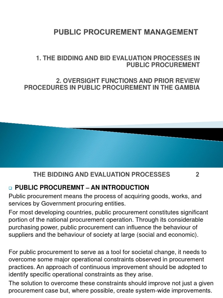 Bidding and Evaluation Processes in Public Procurement Management | PDF ...