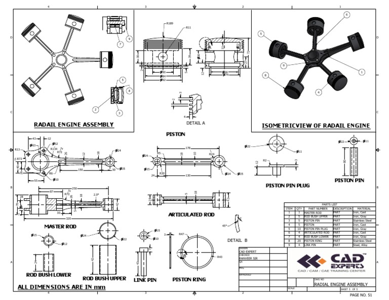 Radial Engine Assembly Drawing | PDF | Piston | Internal Combustion Engine