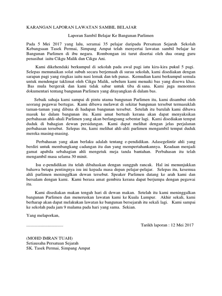 Karangan Laporan Lawatan Sambil Belajar Pdf