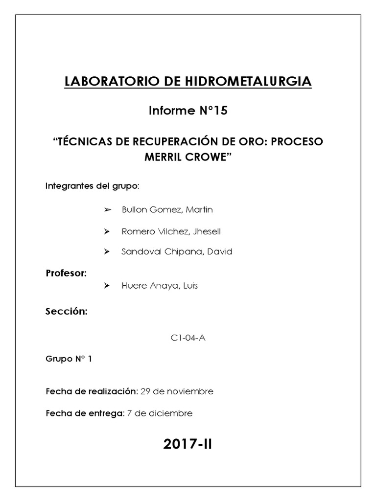 Proceso Merril Crowe - Recuperación de Oro | PDF | Zinc | Fundición