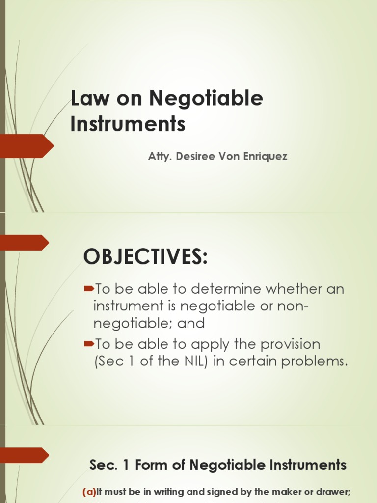 Law On Negotiable Instruments Sec 1 | PDF | Negotiable Instrument | Money