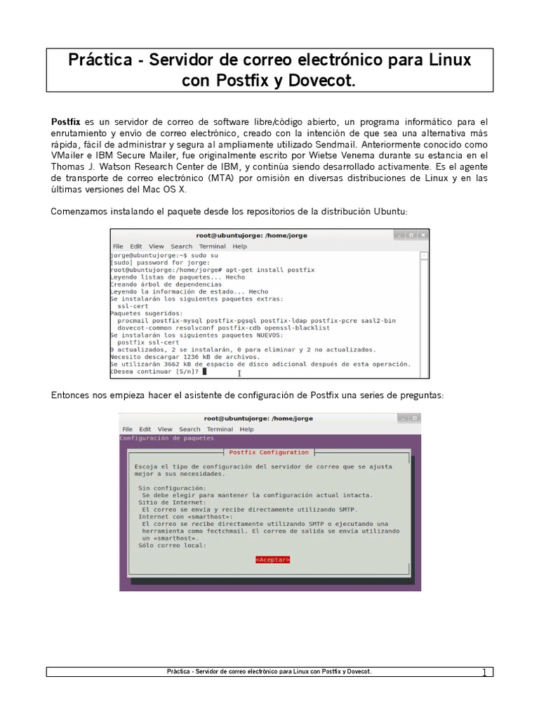 Instalación de servidor de correo con Postfix y Dovecot en Ubuntu | PDF ...