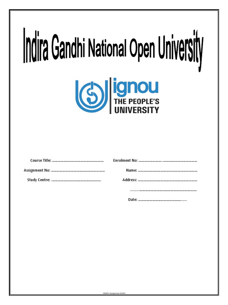 Ignou Assignment Front Page Ignou Assignment Front Page