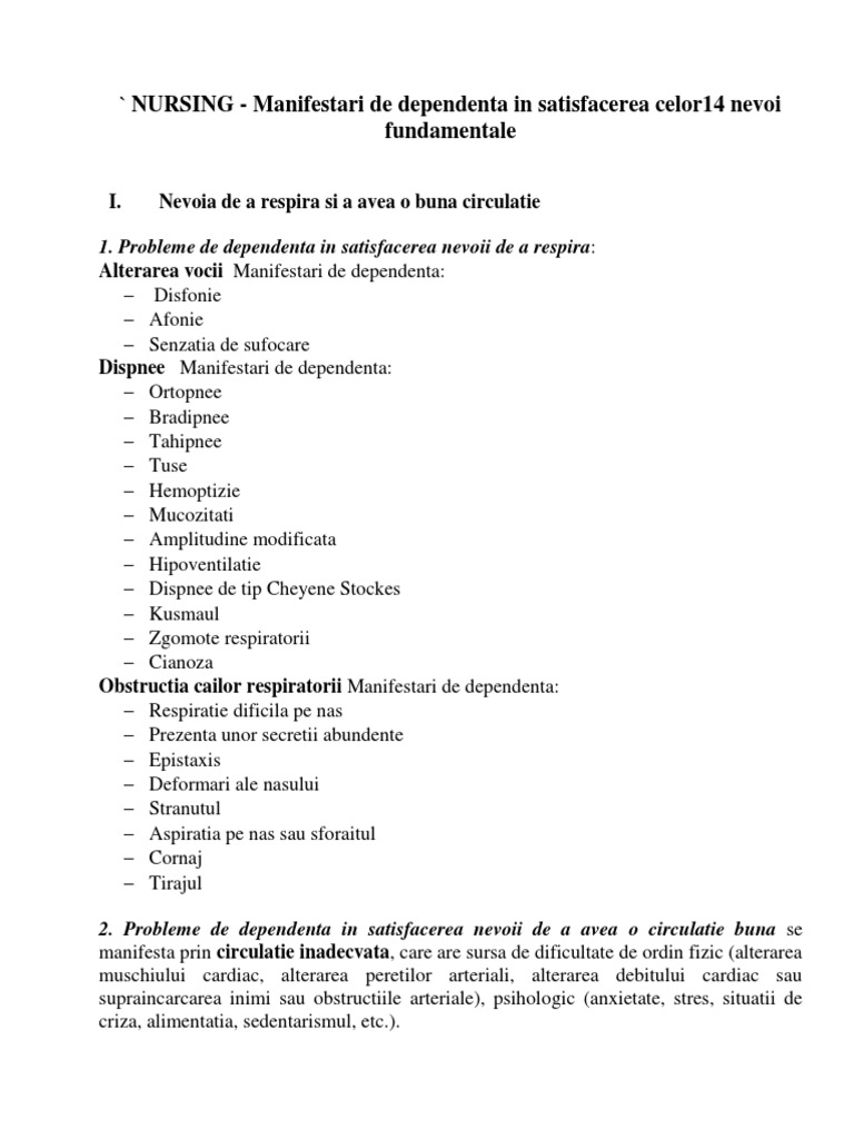 NURSING-manifestari de Dependenta | PDF