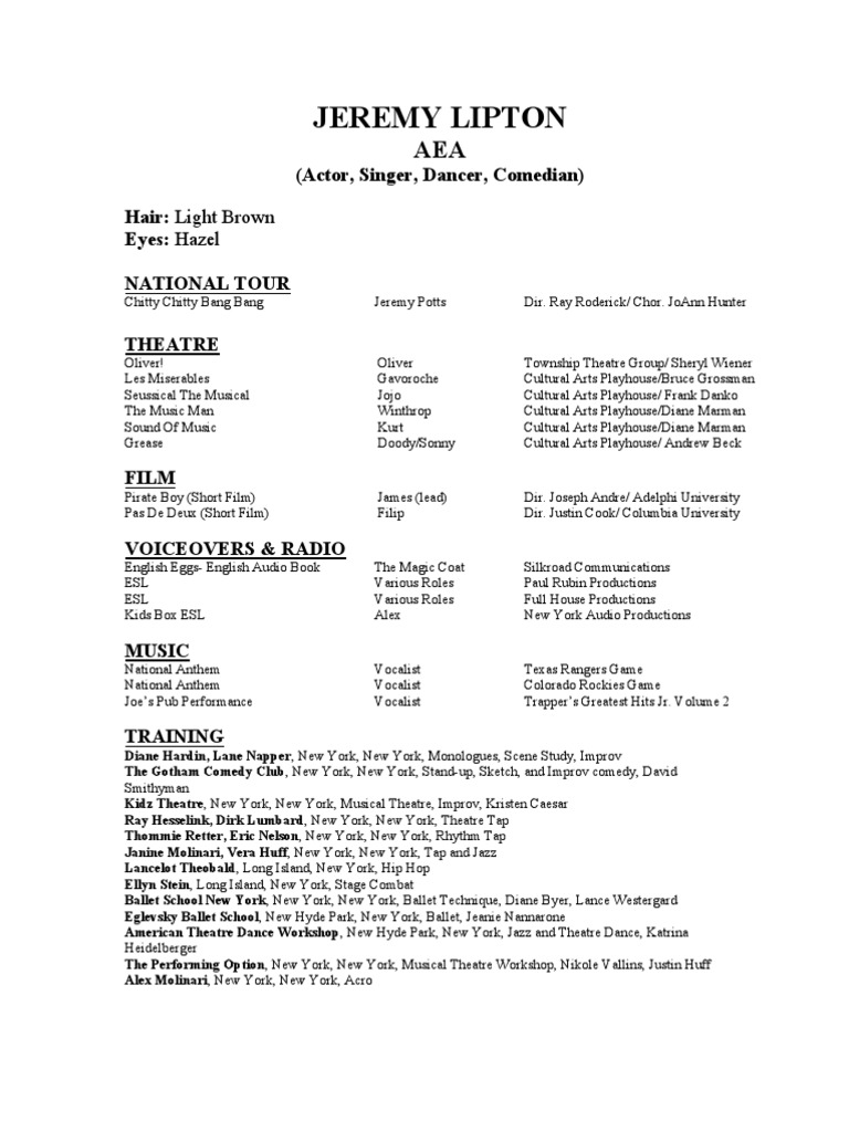 Jeremy Resume | PDF | Theatre | Entertainment