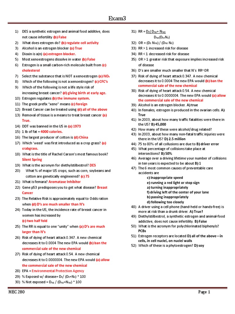 MEC 280 Exam 3 | PDF | Estrogen | Polychlorinated Biphenyl
