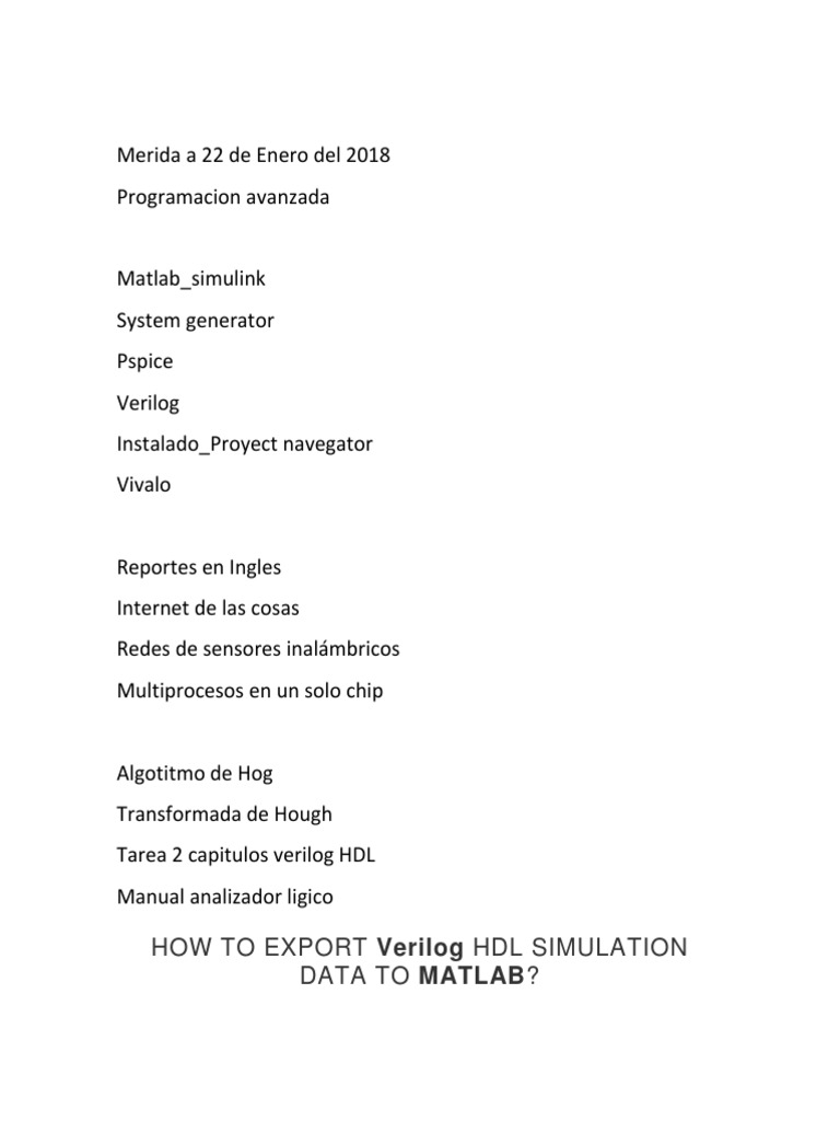 How To Export HDL Simulation Data To ?: Verilog Matlab | PDF | Hardware Description Language ...